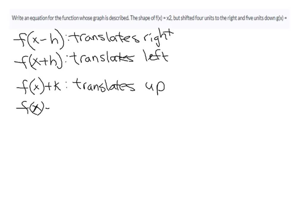 Solved Write An Equation For The Function Whose Graph Is Described The Shape Of Fx X2 But