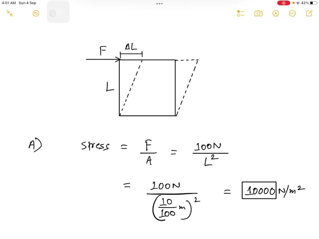 SOLVED: A cube of side length 1.2 m is subject to a 100 N shear load ...