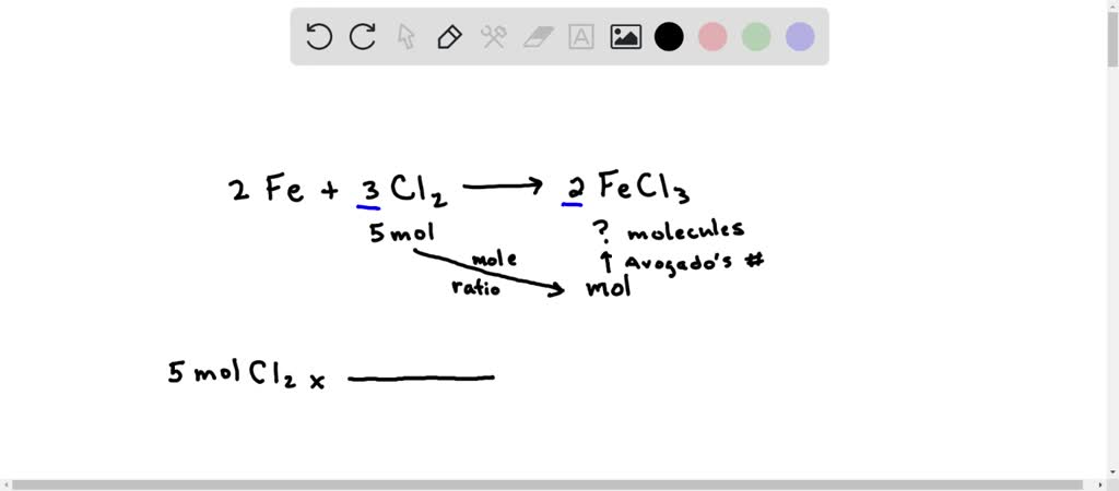SOLVED: If 5 moles of Cl2 react, how many FeCl3 molecules will be ...
