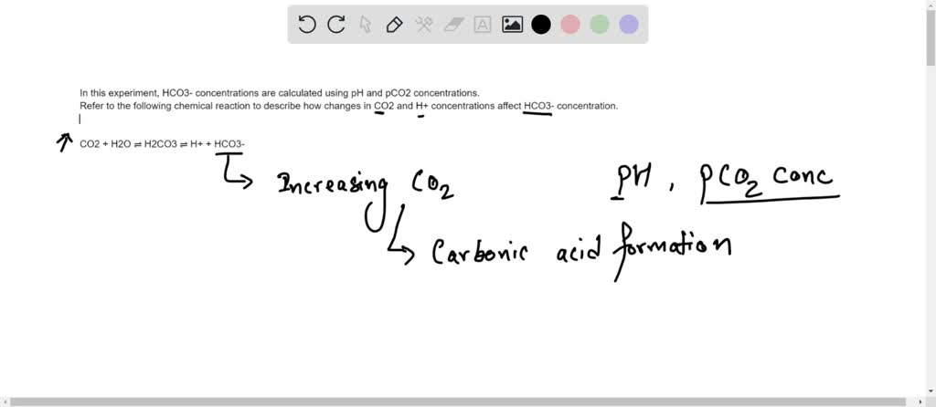 SOLVED: In this experiment, HCO3- concentrations are calculated using ...
