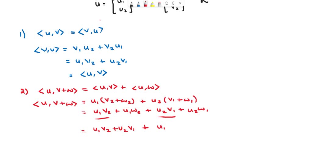 SOLVED: Determine which of the four inner product axioms do not hold: (Select each axiom that ...