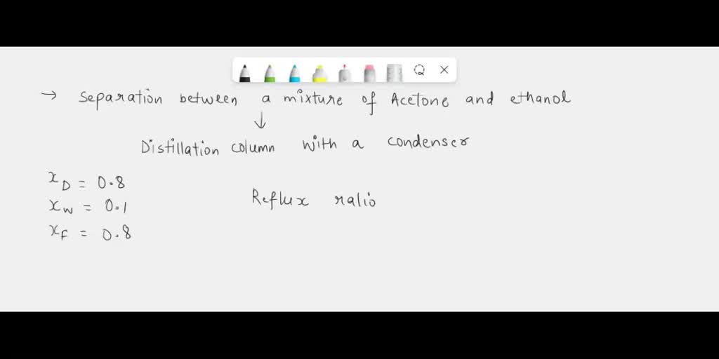 A distillation column is separating acetone from ethanol with xD = 0.9 ...