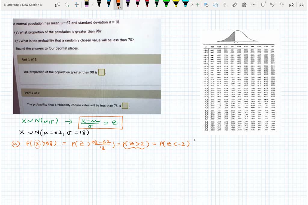 SOLVED: normal population has mean H 60 and standard deviation (a) What ...