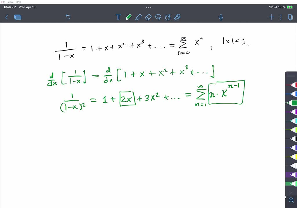 SOLVED: EXAMPLE 5 Express 1/(1 x)2 as a power series by differentiating ...