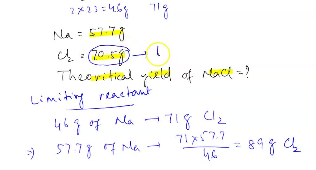 SOLVED: Sodium and chlorine react to form sodium chloride. 2Na(s) + Cl2 ...