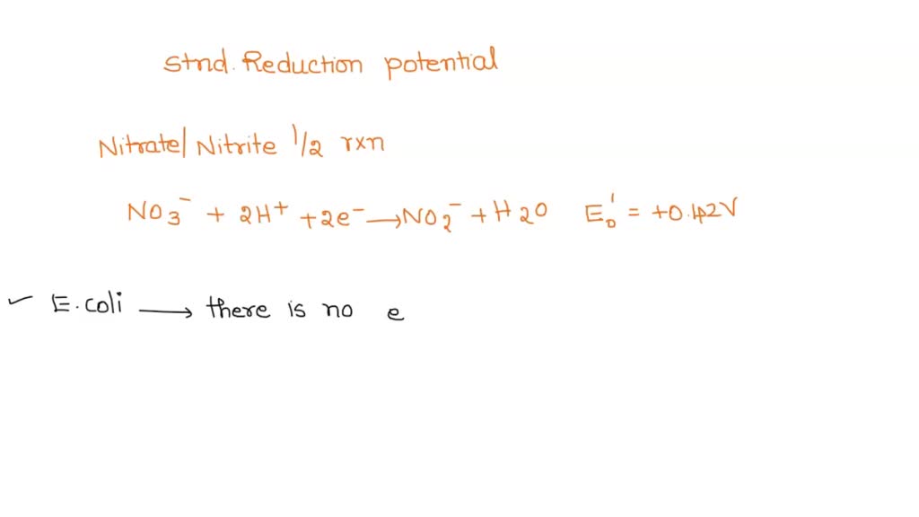 SOLVED: The standard reduction potential for the nitrate/nitrite half ...