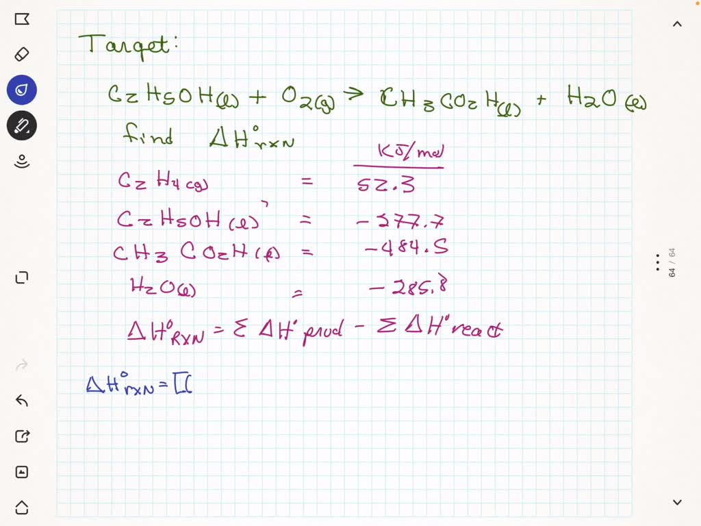Given the data in the table below, delta H°rxn for the reaction C2H5OH ...