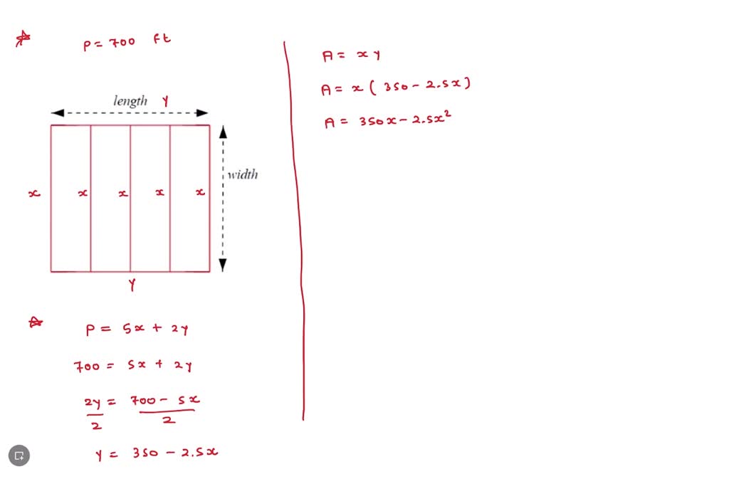 SOLVED: A farmer with 700 ft of fencing wants to enclose a rectangular ...