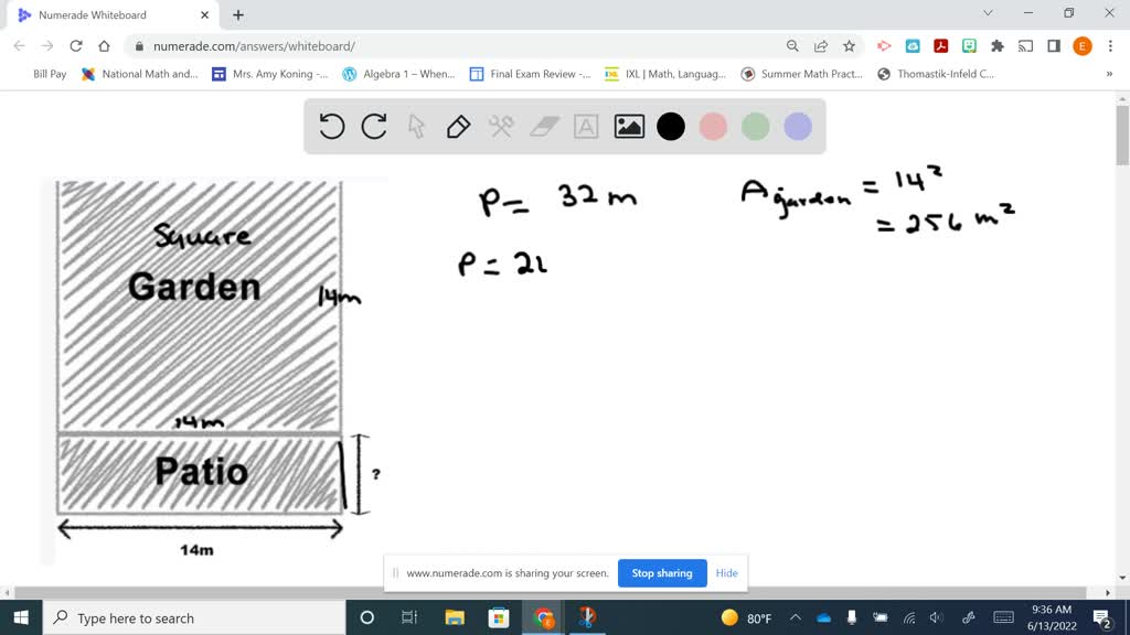 SOLVED: I need help with this math question, please. Garden Patio 14m ...