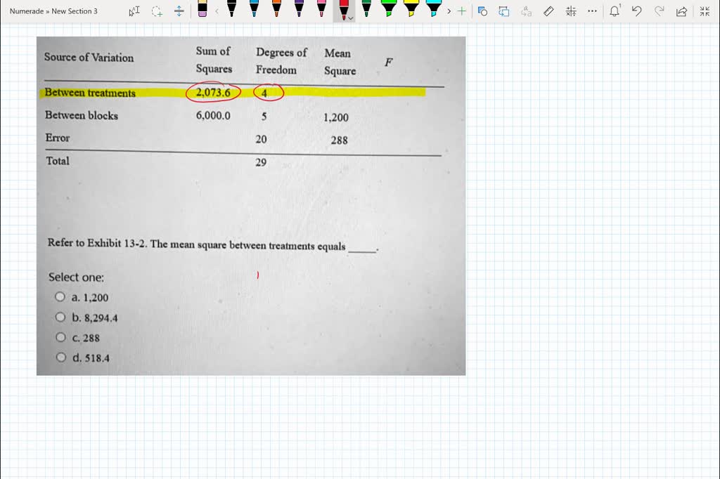 SOLVED: Exhibit 13-2 Source of Variation Sum of Squares Degrees of Mean Freedom Square Between ...