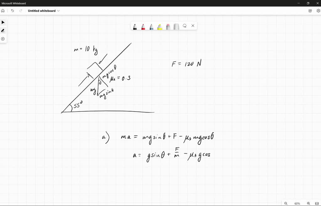 SOLVED: A 10 kg box is being pushed up a slippery ramp as shown in ...