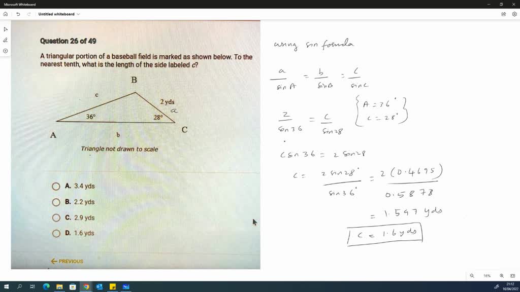 SOLVED: 'A triangular portion of a baseball field is marked as shown below. To the nearest tenth ...