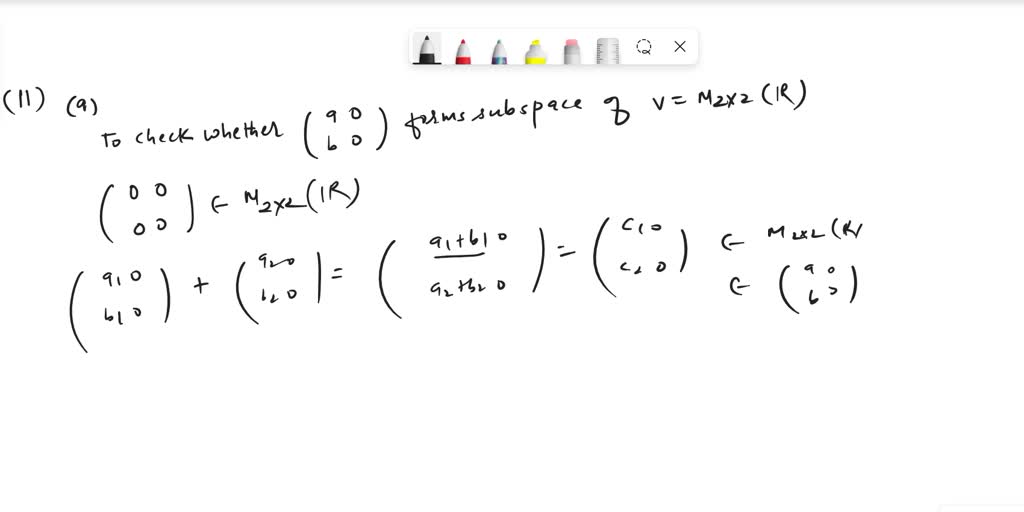 SOLVED: In Exercises 11-12, use the Subspace Test to determine which of ...