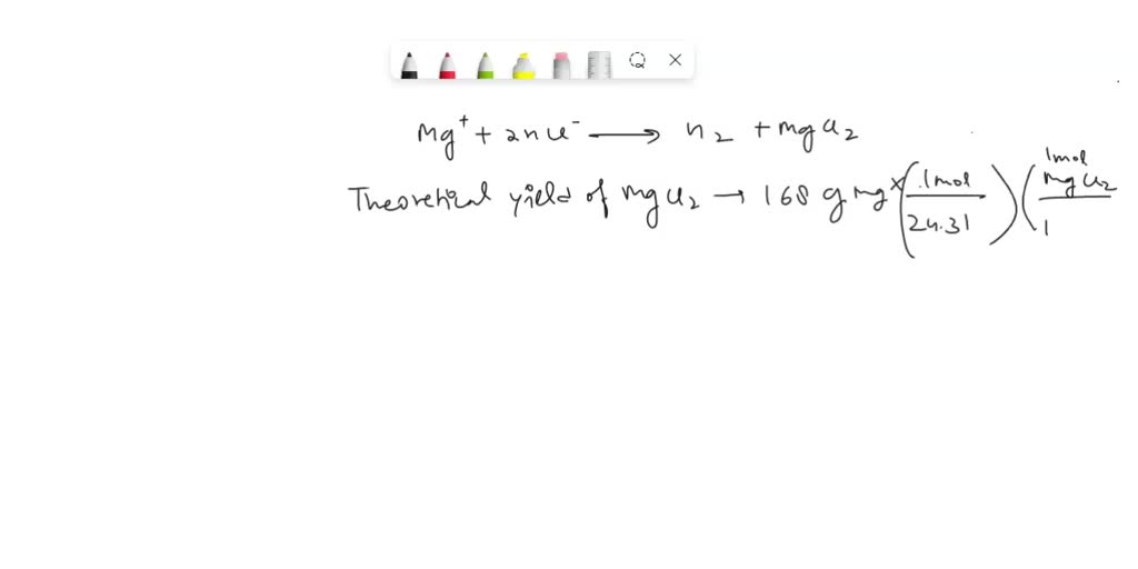 SOLVED: For the reaction represented by the equation Mg + 2HCl ->H2 ...