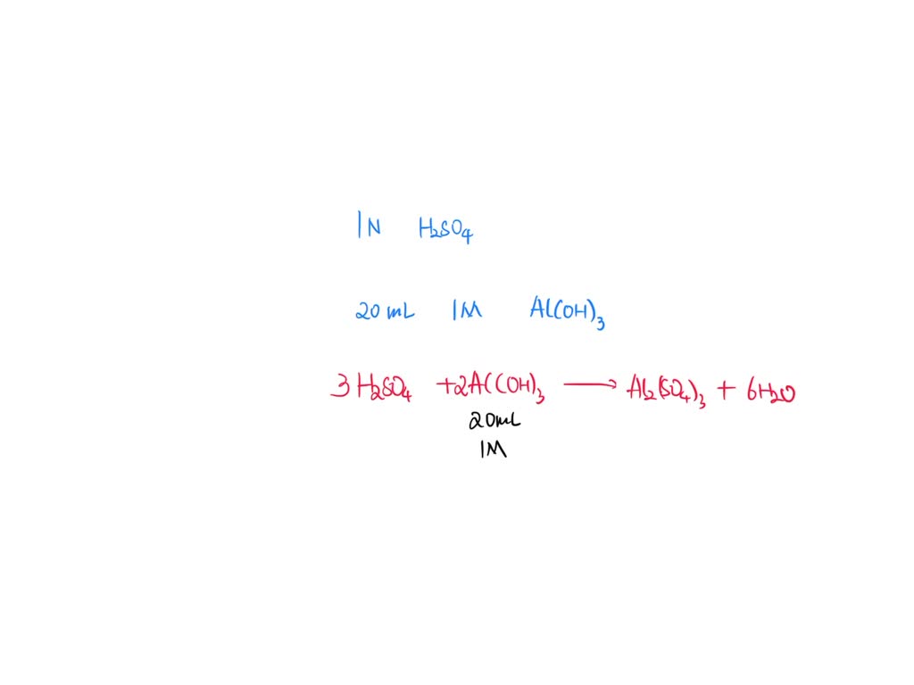 Calculate the volume of 1 N H2SO4 required to react with 20 ml of 1 M Al(OH)3 solution.
