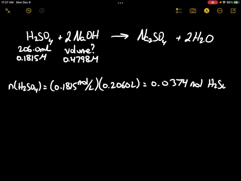 SOLVED: What volume of 0.500 M H2SO4 is required to neutralize 20.0mL of 0.150M NaOH?