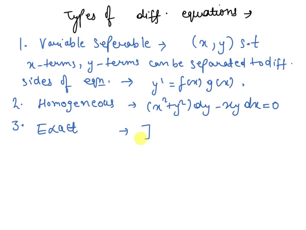 SOLVED: Identify the type of Differential Equation (Variable Separable ...