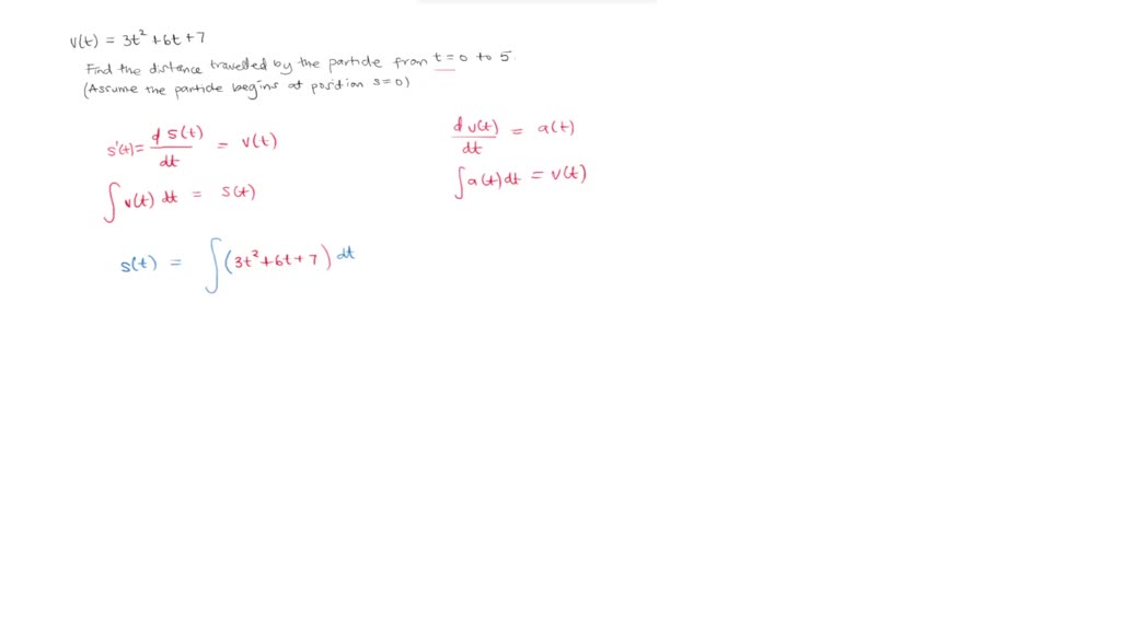 Suppose a particle is traveling with velocity function v(t)=3t^2+6t+7 ...