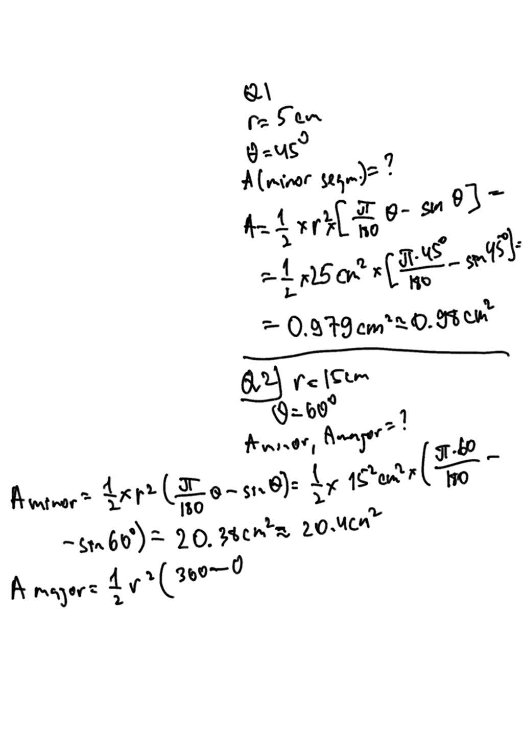 Solved Plzz Answer Me Friends Q1 A Chord Of A Circle Of Radius Sem Subtends An Angle Of 45 At