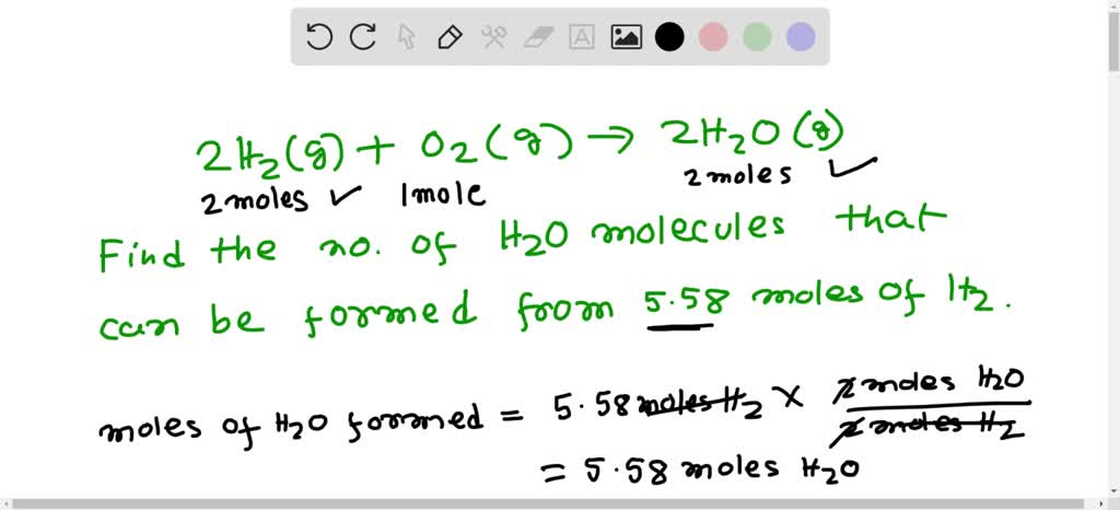 SOLVED: if 100.00 molecules of H2 and 40.00 molecules of O2 react, how many molecules of H2O can ...