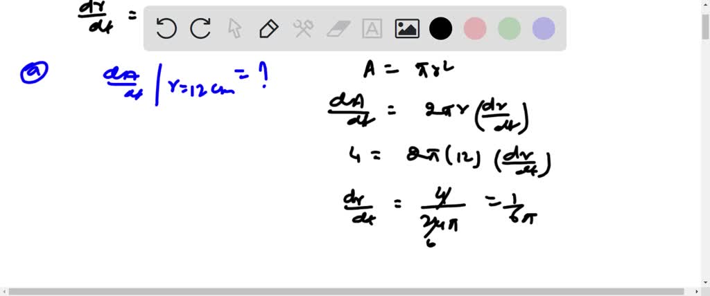 SOLVED: The radius r of a circle is increasing at a rate of 4 centimeters per minute (a) Find ...
