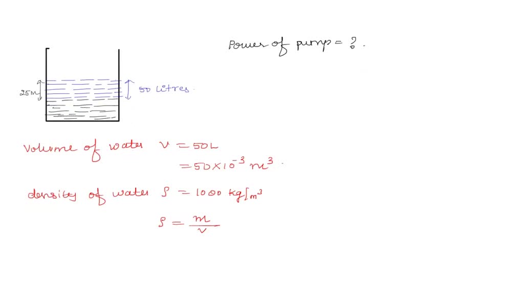 SOLVED: A water pump raises 50 litres of water through a height of 25m ...