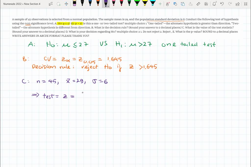SOLVED: A sample of 45 observations is selected from a normal ...