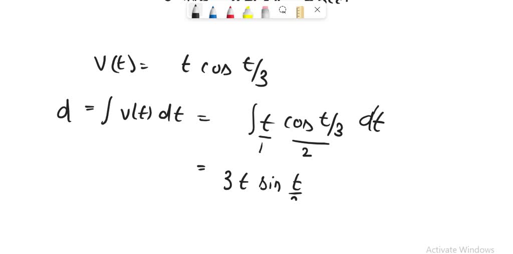 SOLVED: a particle moves along a straight line with velocity v(t)= tcos (t/3) meters per second ...