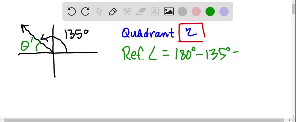SOLVED: Without using a calculator, compute the sine and cosine of 135 by using the reference ...