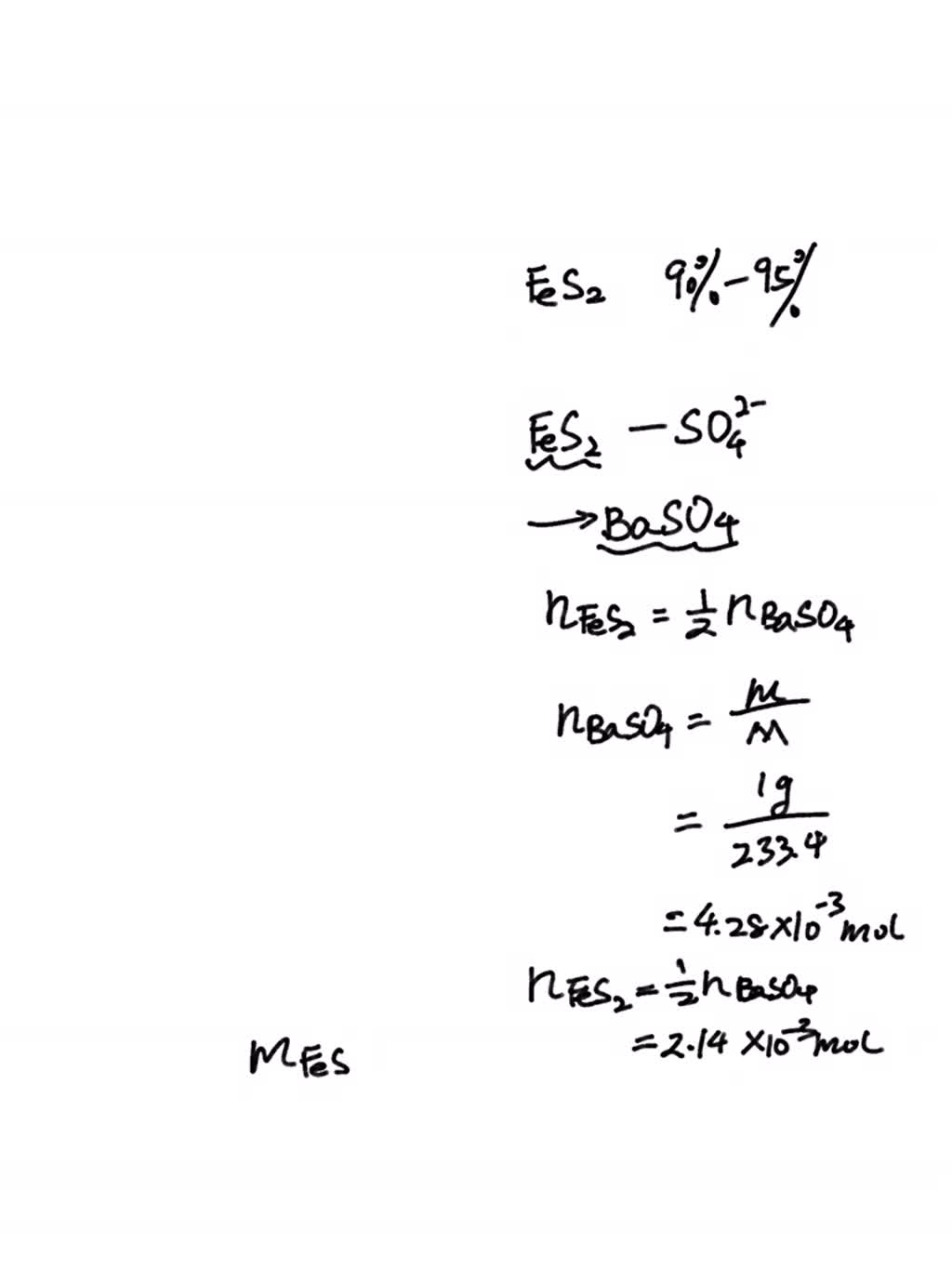 SOLVED: Pyrite is a mineral with formula FeS2. An impure sample of ...