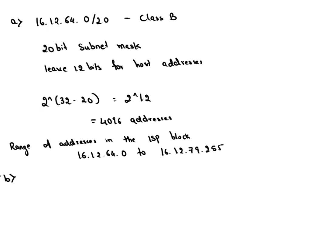 An ISP is granted the block 16.12.64.0/20. The ISP needs to allocate addresses for 8 ...
