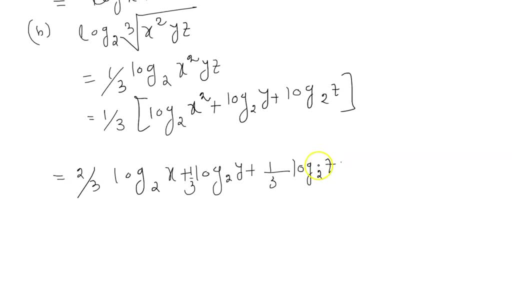 SOLVED: Recall the following logarithmic properties: 1) loga (x') = r loga (x) 2) loga(x . y ...