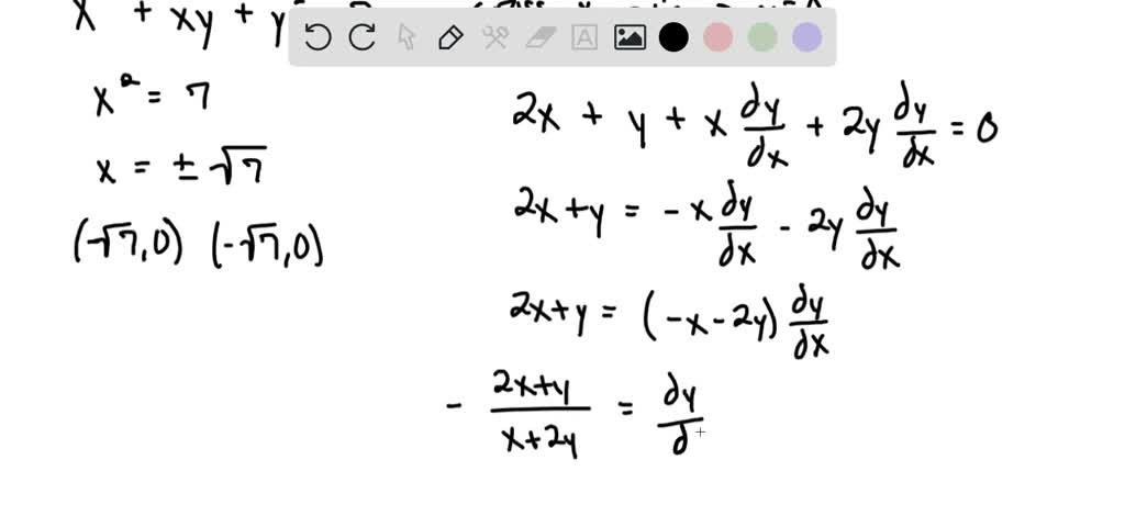 SOLVED: 'Find the two points where the curve x2 +xY y2 = 7 crosses the x-axis and show that the ...