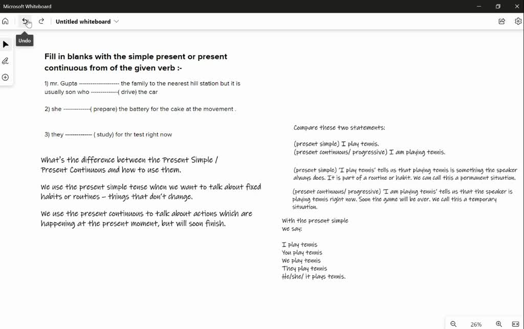 'fill in the blanks with the correct form of verb using simple present or present continuous tense'