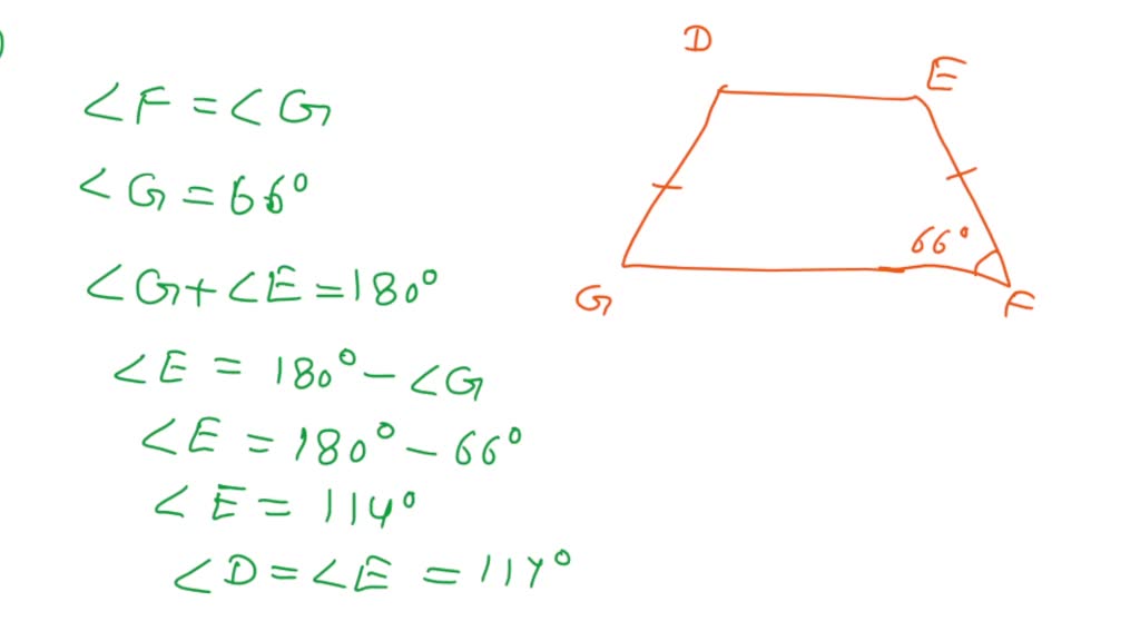 SOLVED: Find the missing angle measures in each isosceles trapezoid. 66 ...