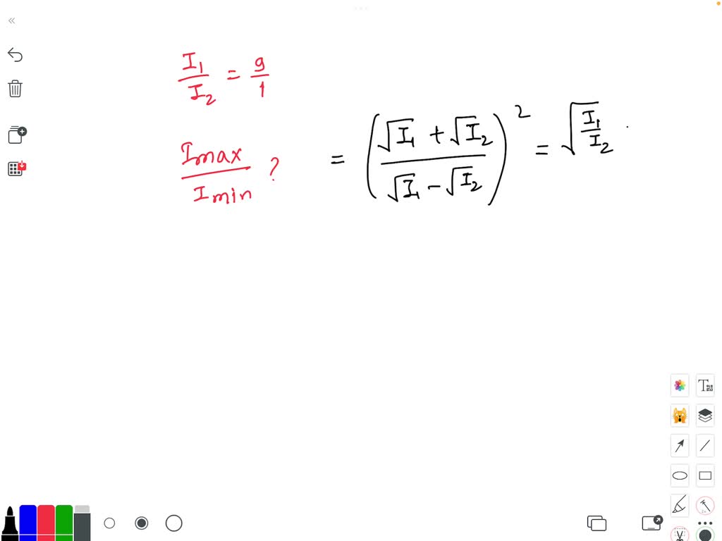 SOLVED: Two waves having their intensities in the ratio 9:1 produce interference. In the ...