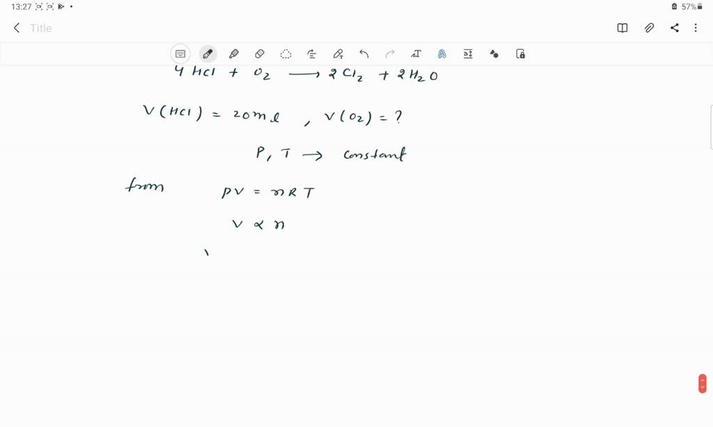 SOLVED: what volume of oxygen gas reacts with 20.0ml of hydrogen chloride?( assume temperature ...