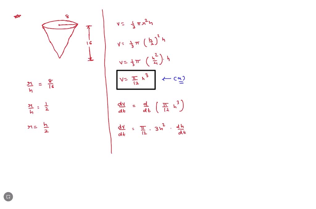 SOLVED: An inverted conical water tank with a height of 16 ft and a ...