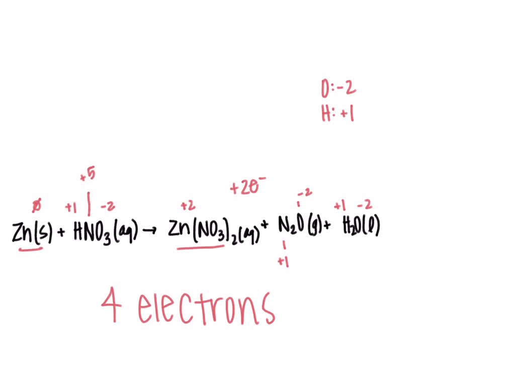 SOLVED: Consider the unbalanced equation: Zn(s) + HNO3(aq) → Zn(NO3)2(aq) + N2O(g) + H2O(l) In ...