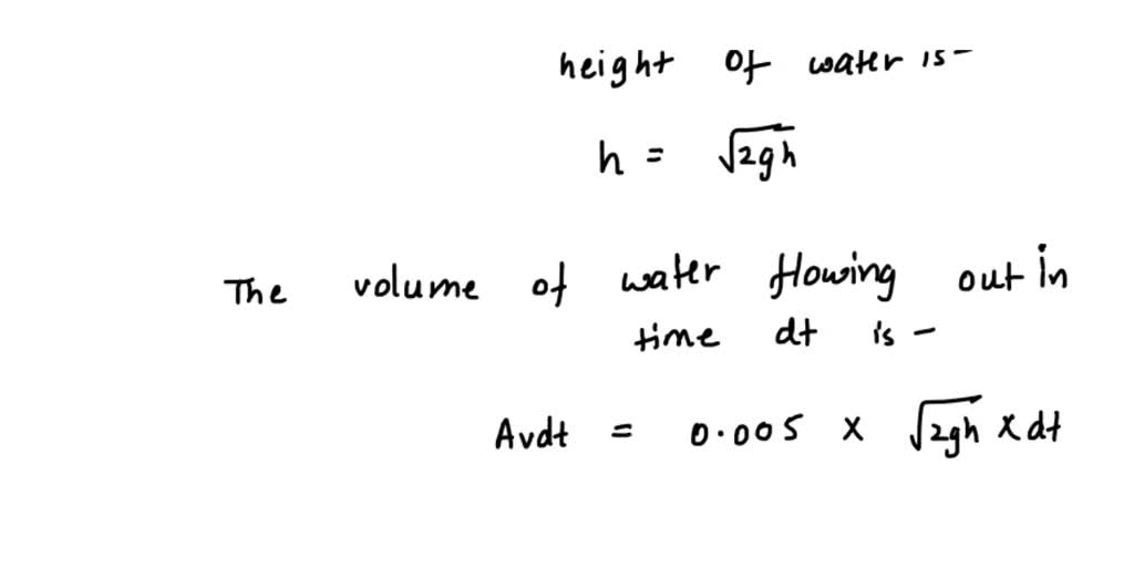 A cylindrical tank with an area of 5m^2 contains water filled to a height of 10cm. There is a ...