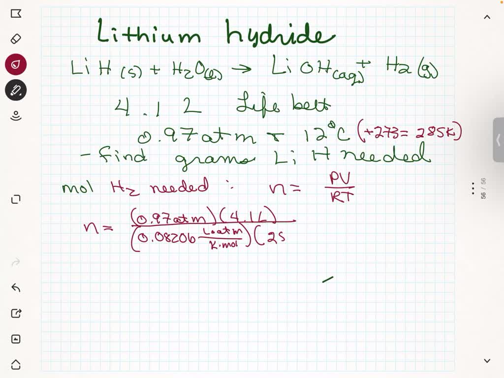 SOLVED: Pressure: Lithium hydride reacts with water to produce lithium ...