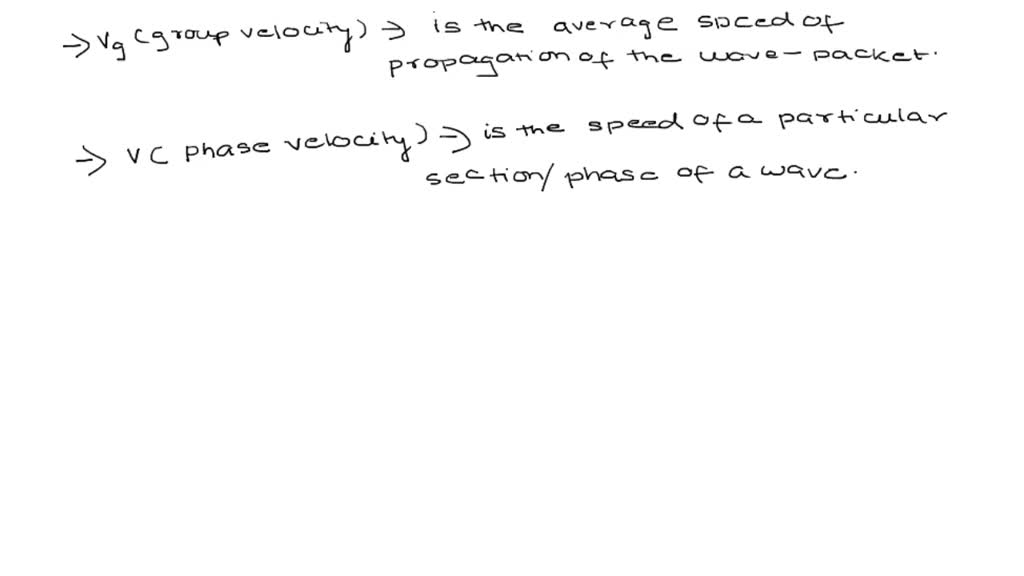 SOLVED: Draw a typical dispersion relation curve (w-k curve ) for Vp=Vg ...