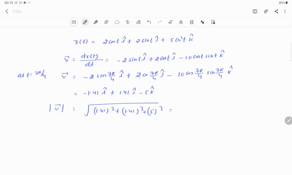 SOLVED: Find the velocity, speed, and acceleration of a particle whose motion in space is given ...