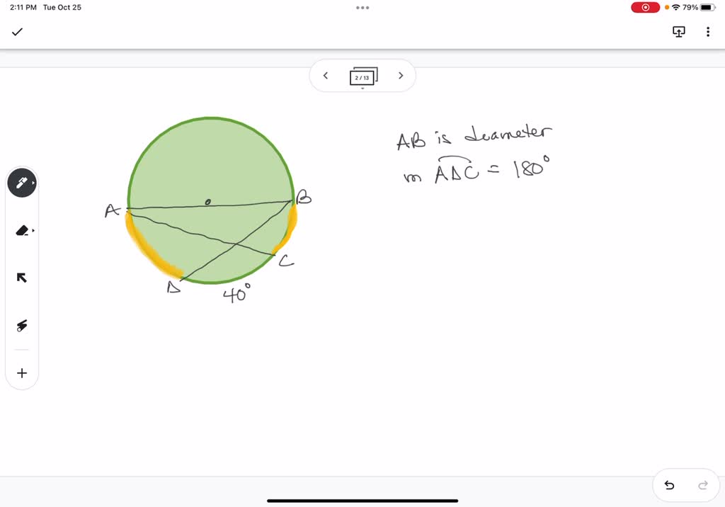 Note: Figure not drawn to scale. In the circle shown, AB is the diameter and arc BC is congruent ...