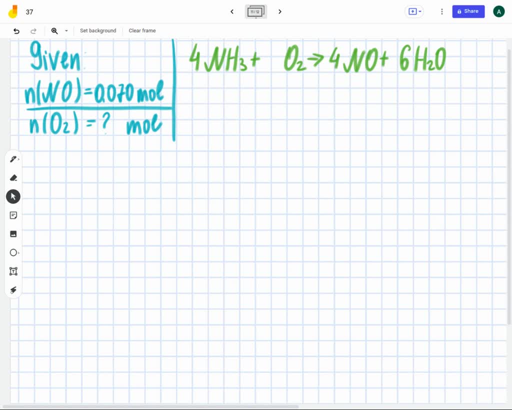 SOLVED: Gaseous ammonia chemically reacts with oxygen O2 gas to produce nitrogen monoxide gas ...