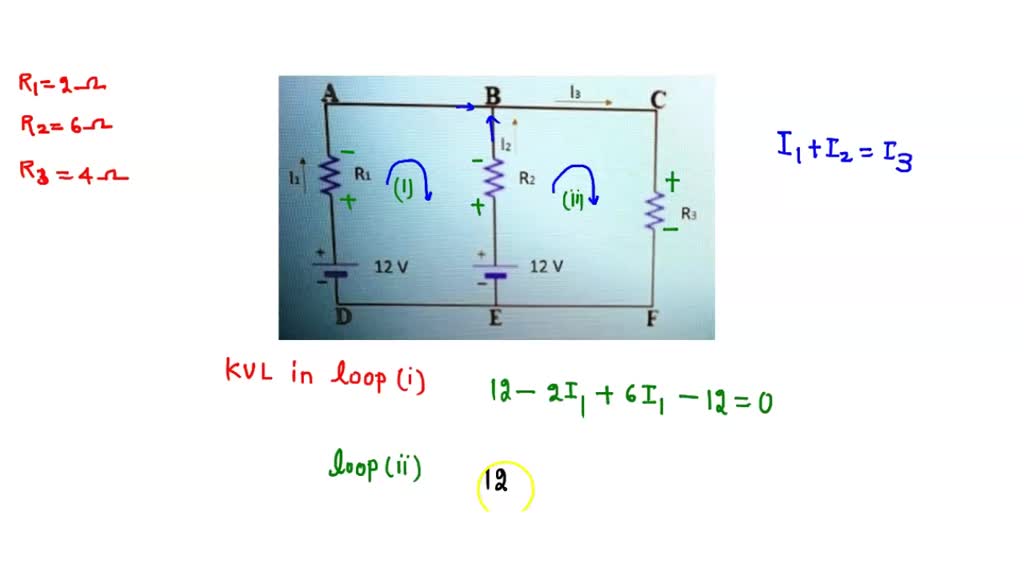 SOLVED: Three resistors and two batteries are connected as shown in the ...