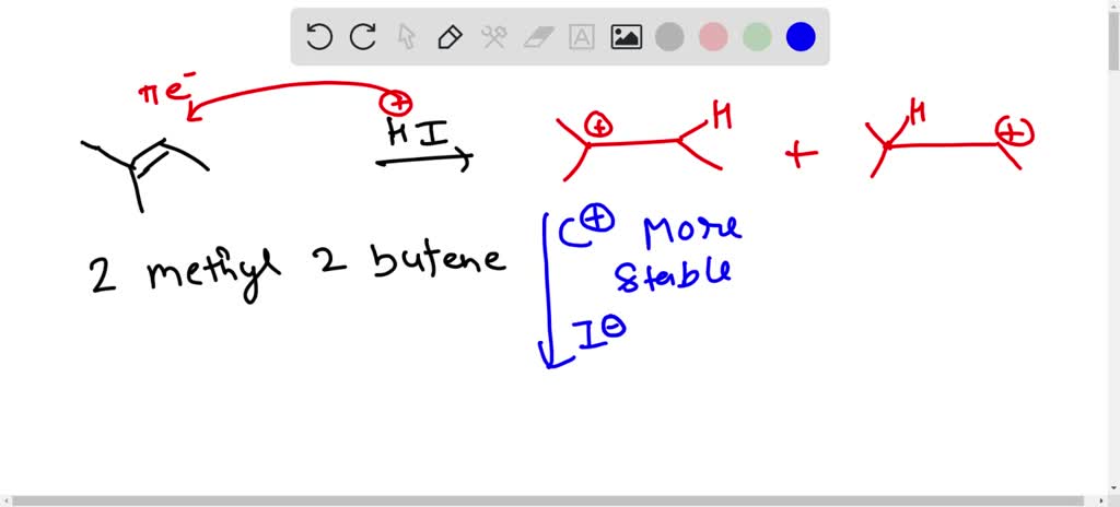 SOLVED: '23) The expected Markovnikov addition product of HI to 2-methyl-2-butene is A) 2 ...