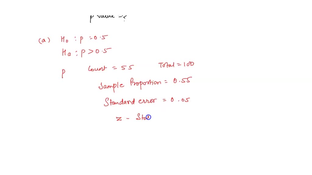 SOLVED: In this exercise, test H0: p = 0.5 vs Ha: p > 0.5, with pÌ‚ = 0 ...