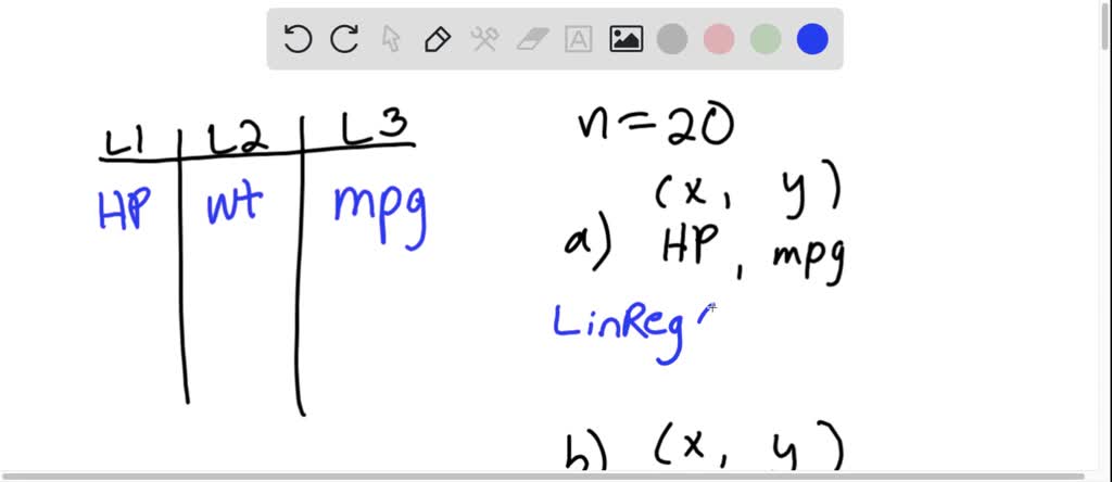 SOLVED: A sample of 20 automobiles was taken, and the miles per gallon (MPG), horsepower, and ...