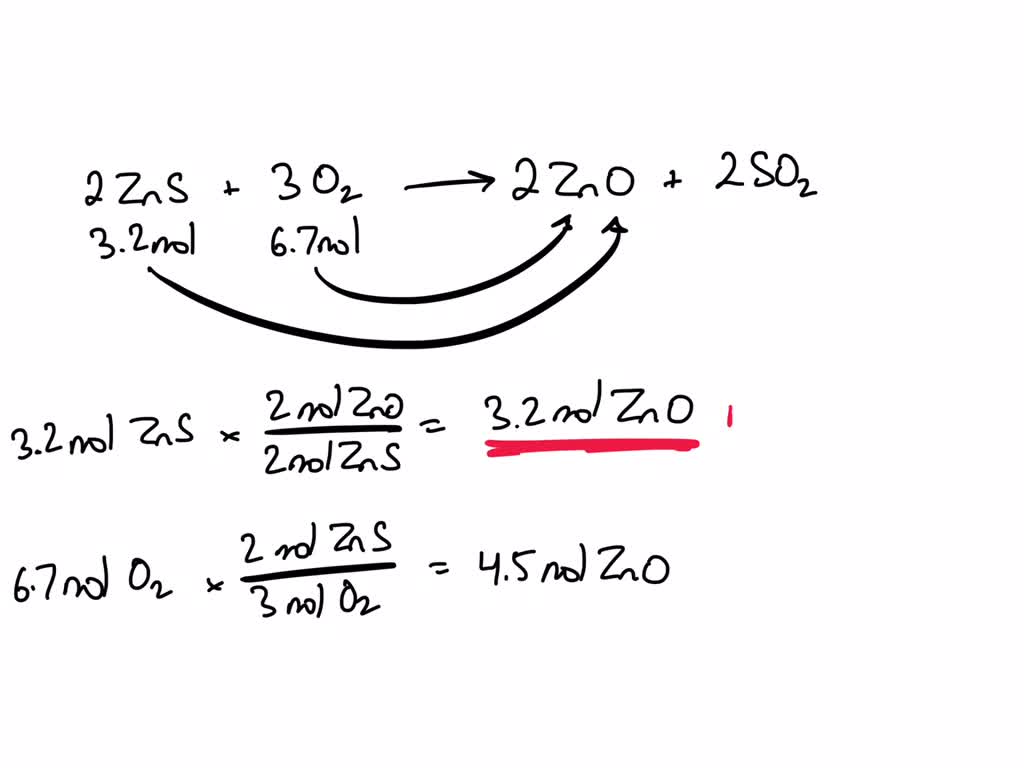 SOLVED: Zinc sulfide reacts with oxygen according to the reaction 2ZnS ...